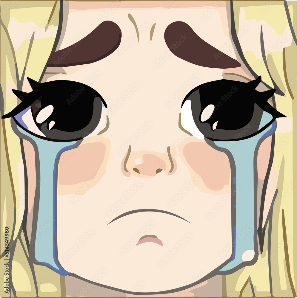 anime girl crying tears visible on her face Stock Vector | Adobe Stock