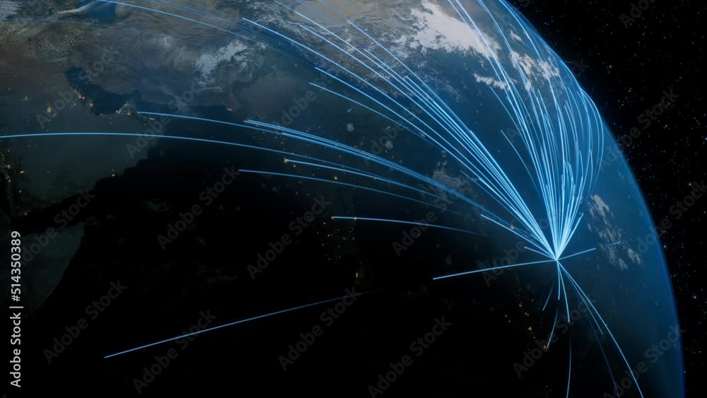 Earth in Space. Blue Lines connect Ho Chi Minh City, Vietnam with ...