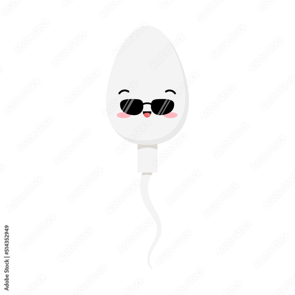 Cute sperm semen cell in sunglasses character emoji. Kawaii cool sperm ...