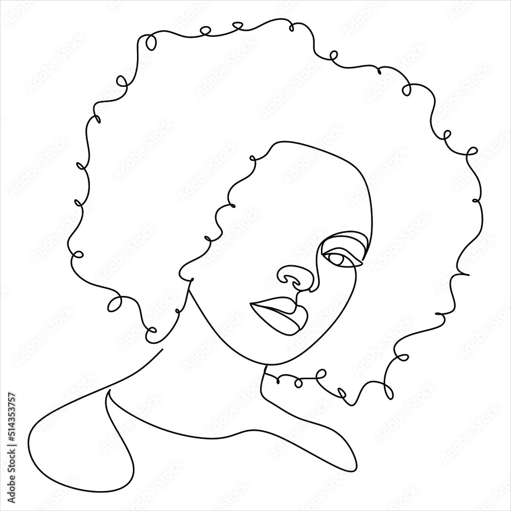 Vecteur Stock Line Art Woman Face Drawing. Black Woman Vector. Afro ...