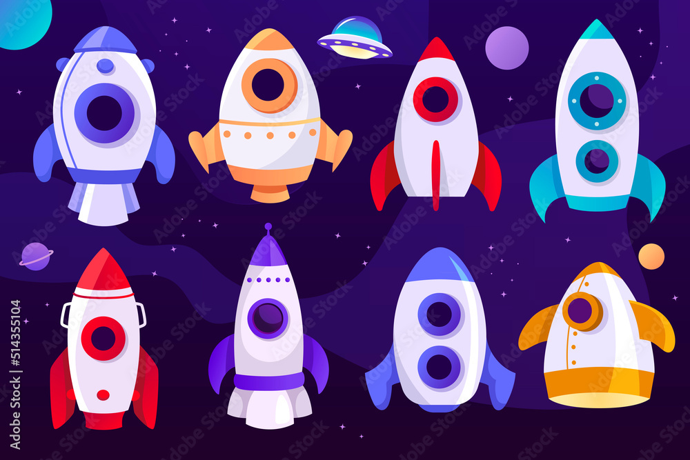 Space travel. Cartoon rockets set. Spaceship. Space childish banner ...