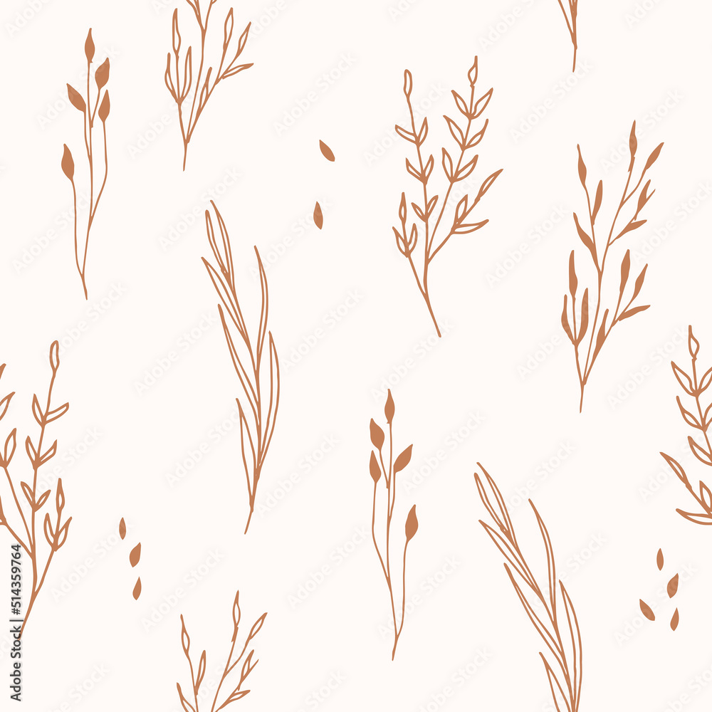 Hand Drawn Floral Seamless Pattern. Line art Style Flower Pattern for ...