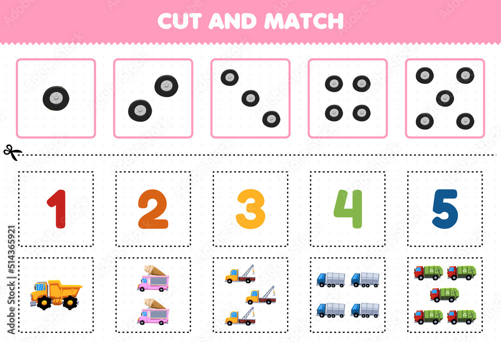 Education game for children cut and match the same number of cute ...