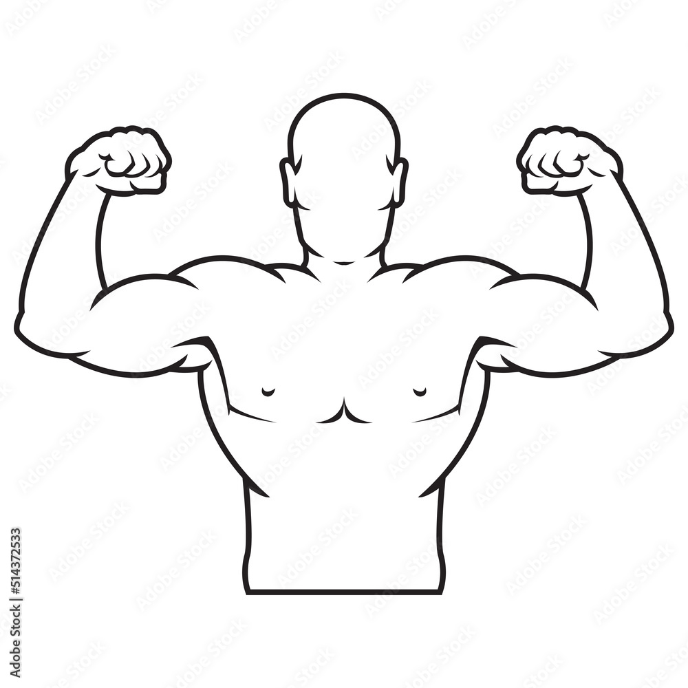 Bodybuilder strong man. Outline silhouette. Design element. Vector ...