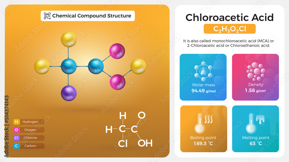 Chloroacetic Acid Properties and Chemical Compound Structure Stock ...