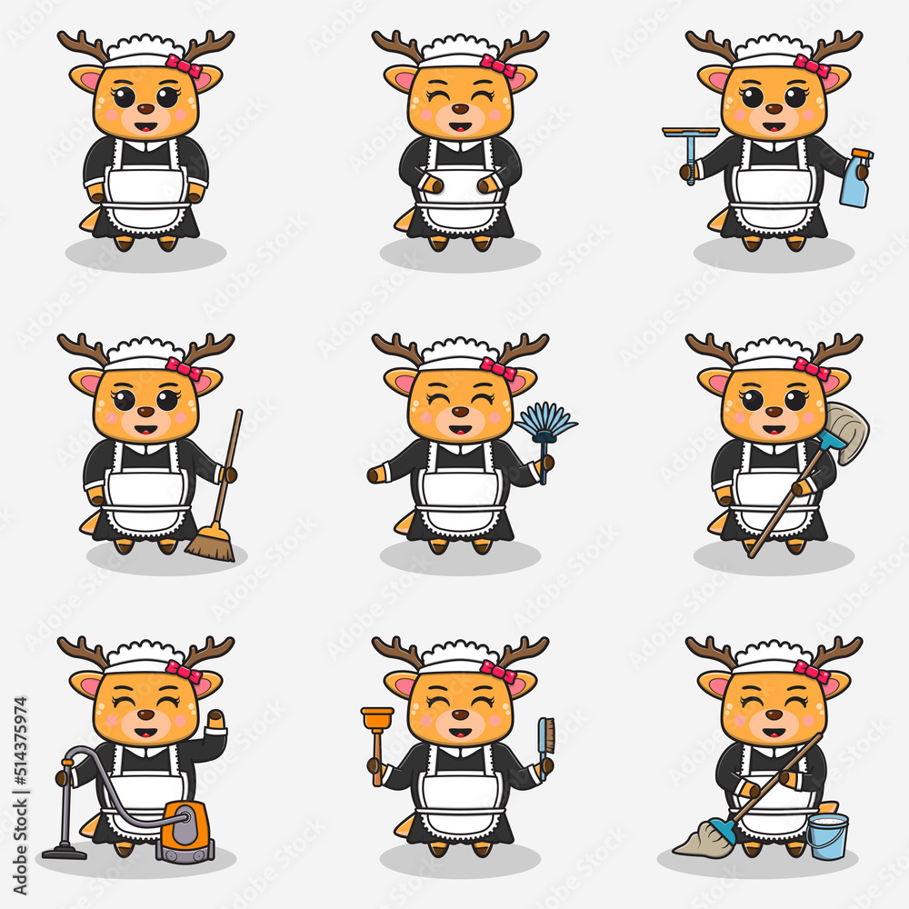 Vector illustration of cute Deer with maid uniform. Animal character ...