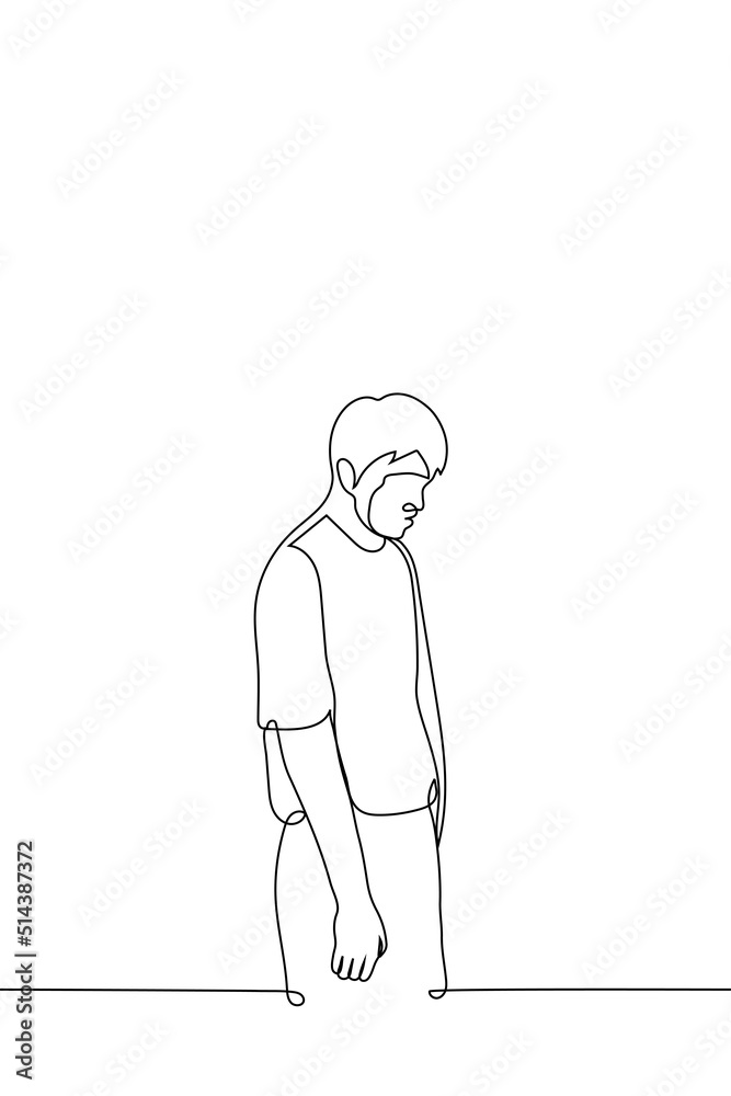 man standing with slumped shoulders and frustrated - one line drawing ...