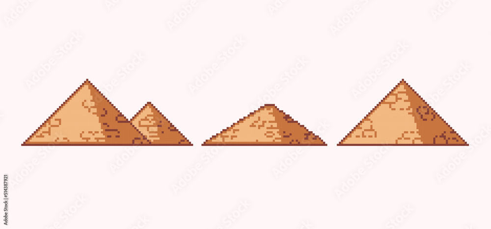 Egyptian sand pyramids pixel art set. Ancient burial, grave collection ...