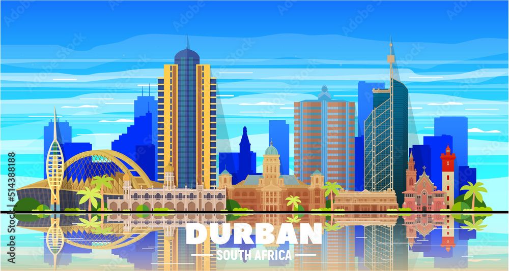 Durban (South Africa) skyline with panorama at sky background. Vector ...