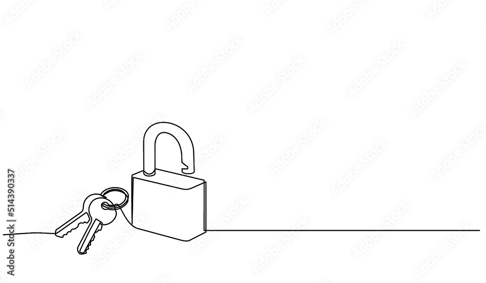Poster Continuous one line drawing of a lock and padlock – Wall Art ...