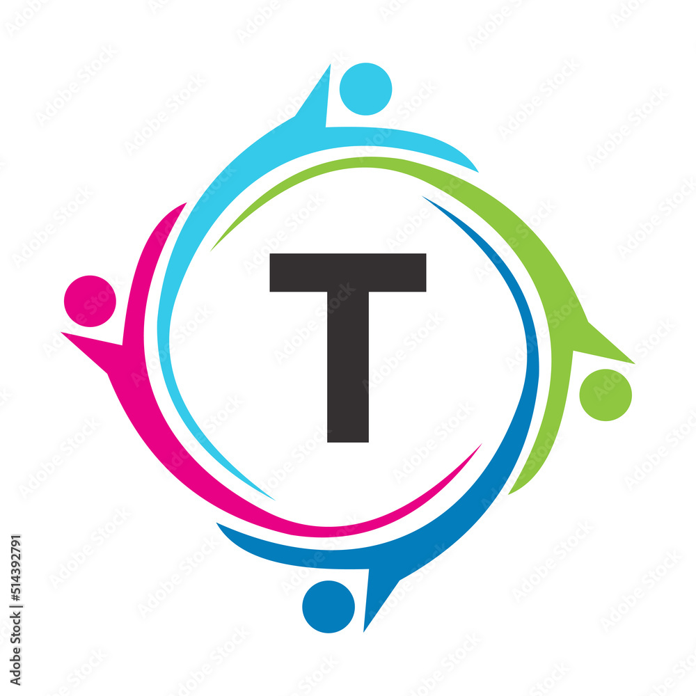 Letter T Teamwork Logo Unite Symbol. Charity Sign Community Health Care ...