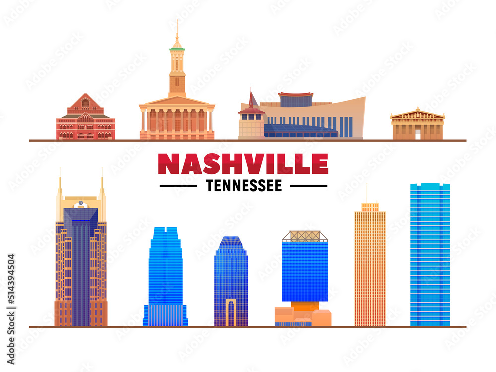 Nashville Tennessee most famous landmarks on white background. Vector ...