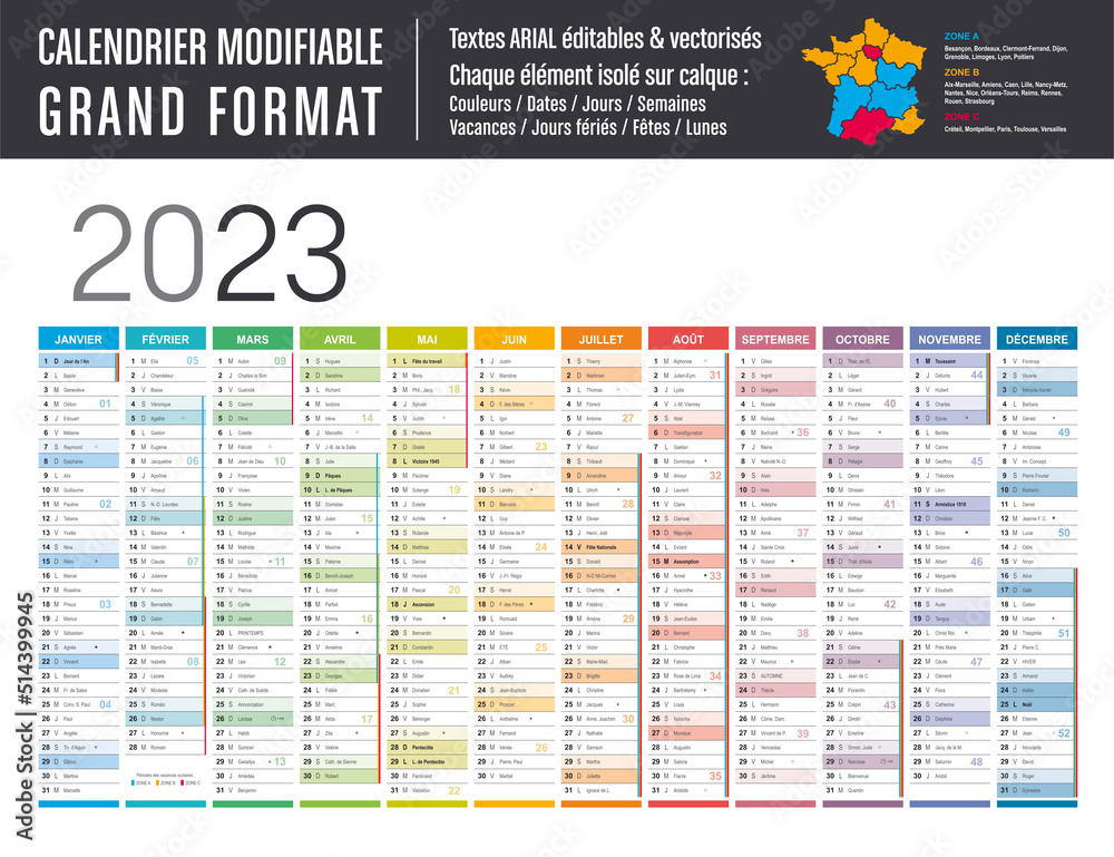 Calendrier 2023 modifiable - Grand format Stock Vector | Adobe Stock