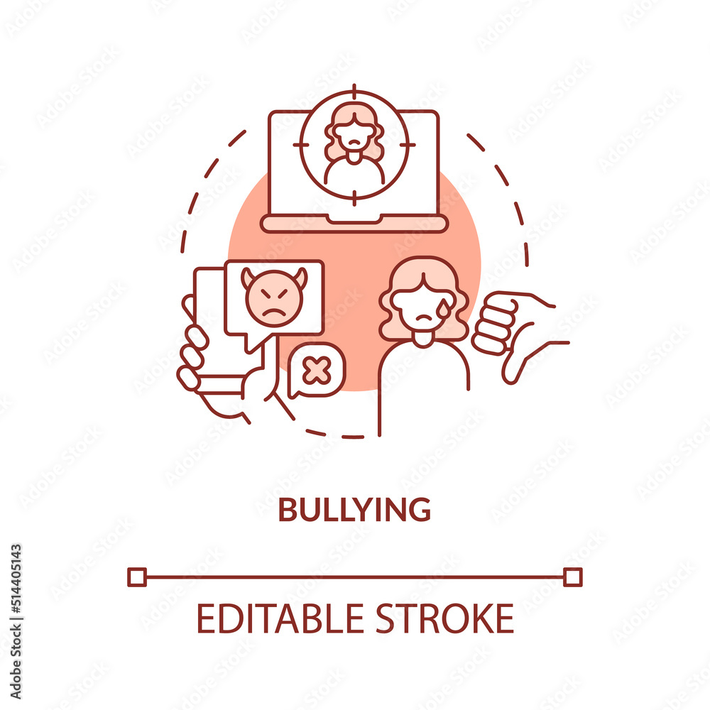Bullying red concept icon. Cyberbullying and torment online. Public ...