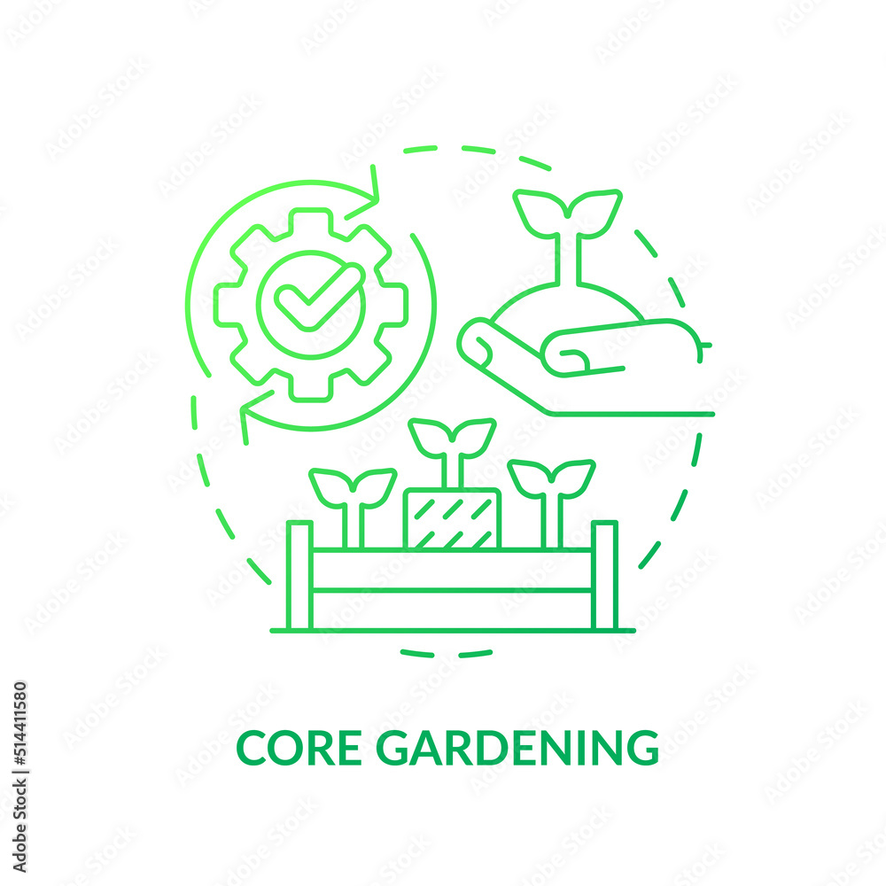 Core gardening green gradient concept icon. Raised bed planting. Add ...