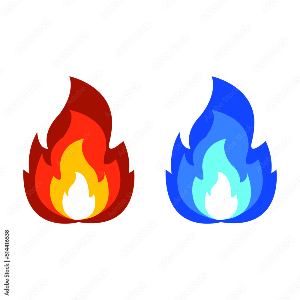 Fire flame icon in red and blue colors. bonfire sign, emoticon flame ...