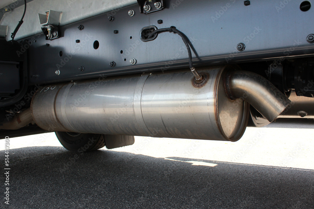 Truck exhaust system. Oxygen sensor O2 on the header exhaust pipe ...