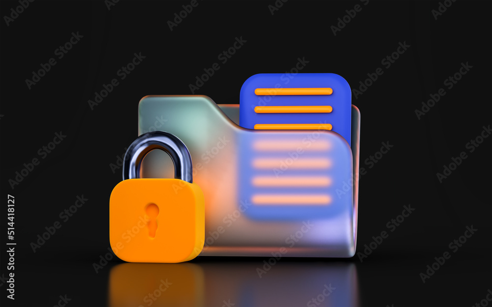 glass morphism lock folder icon with colorful gradient light on dark ...