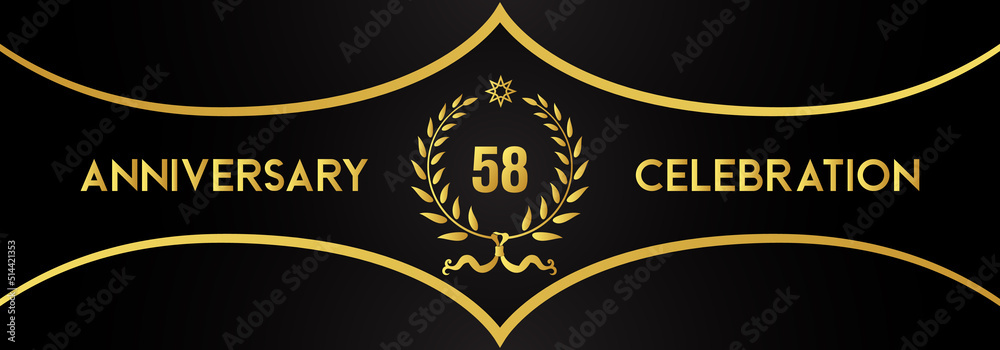58 years anniversary celebration with gold laurel wreath and star on ...