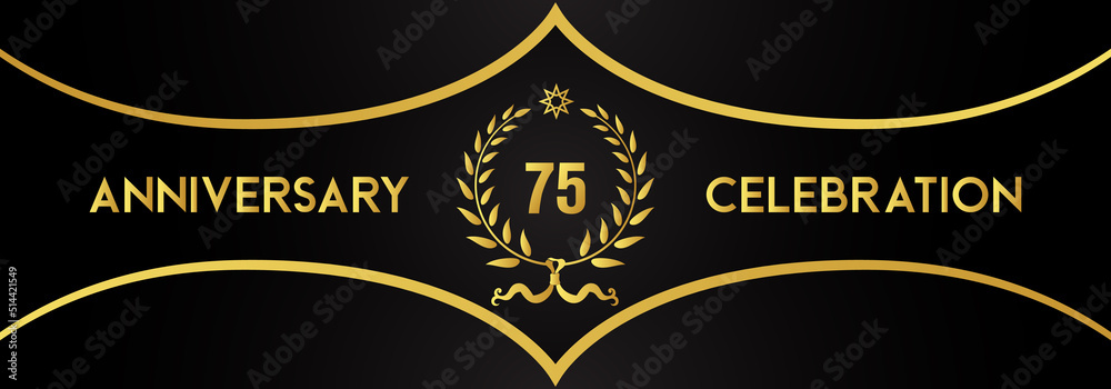 75 years anniversary celebration with gold laurel wreath and star on ...