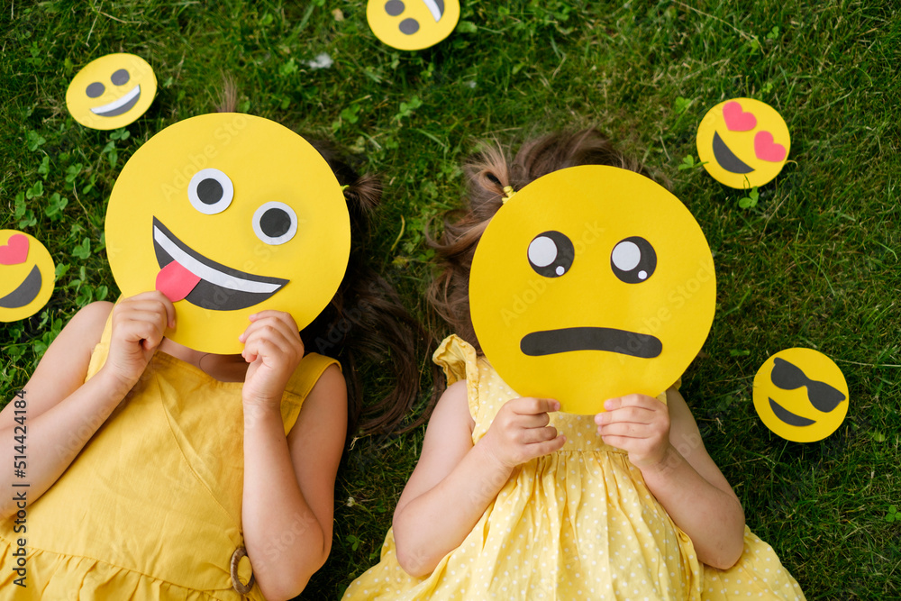 Two friends with sad sad and tired showing tongue emoticons. Stock ...