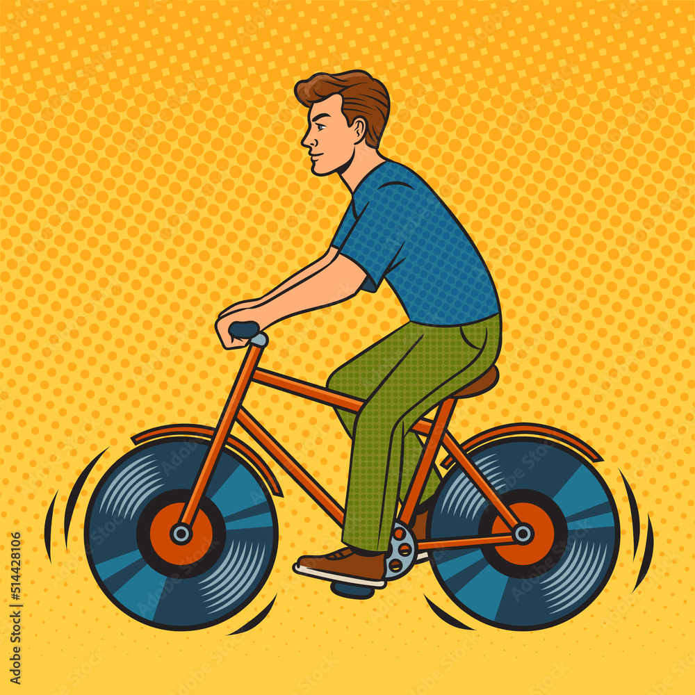 bicycle with wheels vinyl records pop art retro vector illustration ...