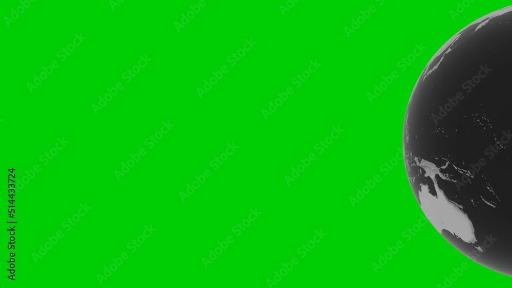 Green screen with rotating earth overlaid to the right, loops ...