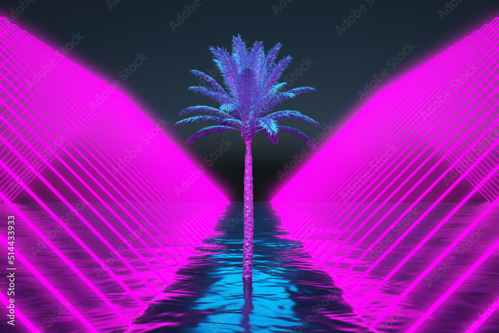 translucent palm tree in neon lines Stock Illustration | Adobe Stock