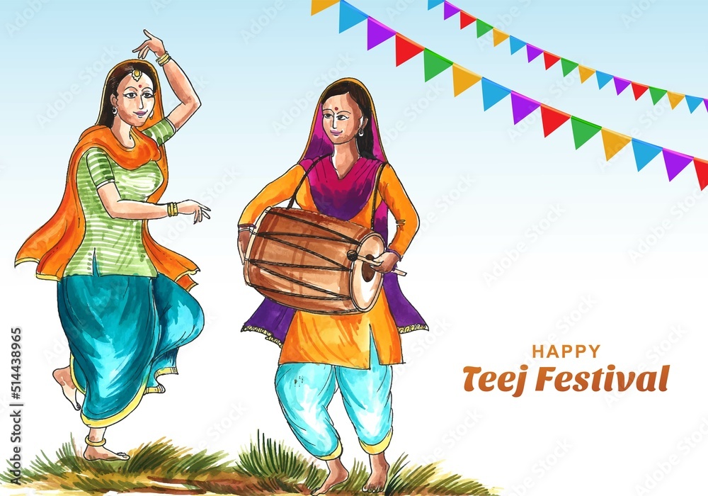 Happy hariyali teej festival with woman dancing card background Stock ...