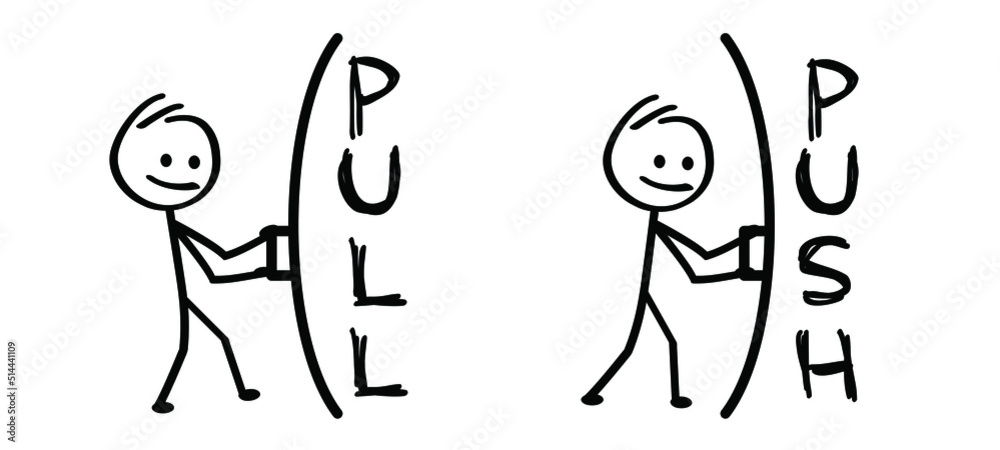 Push and pull door to open and exit icon or symbol, Stickman, stick ...