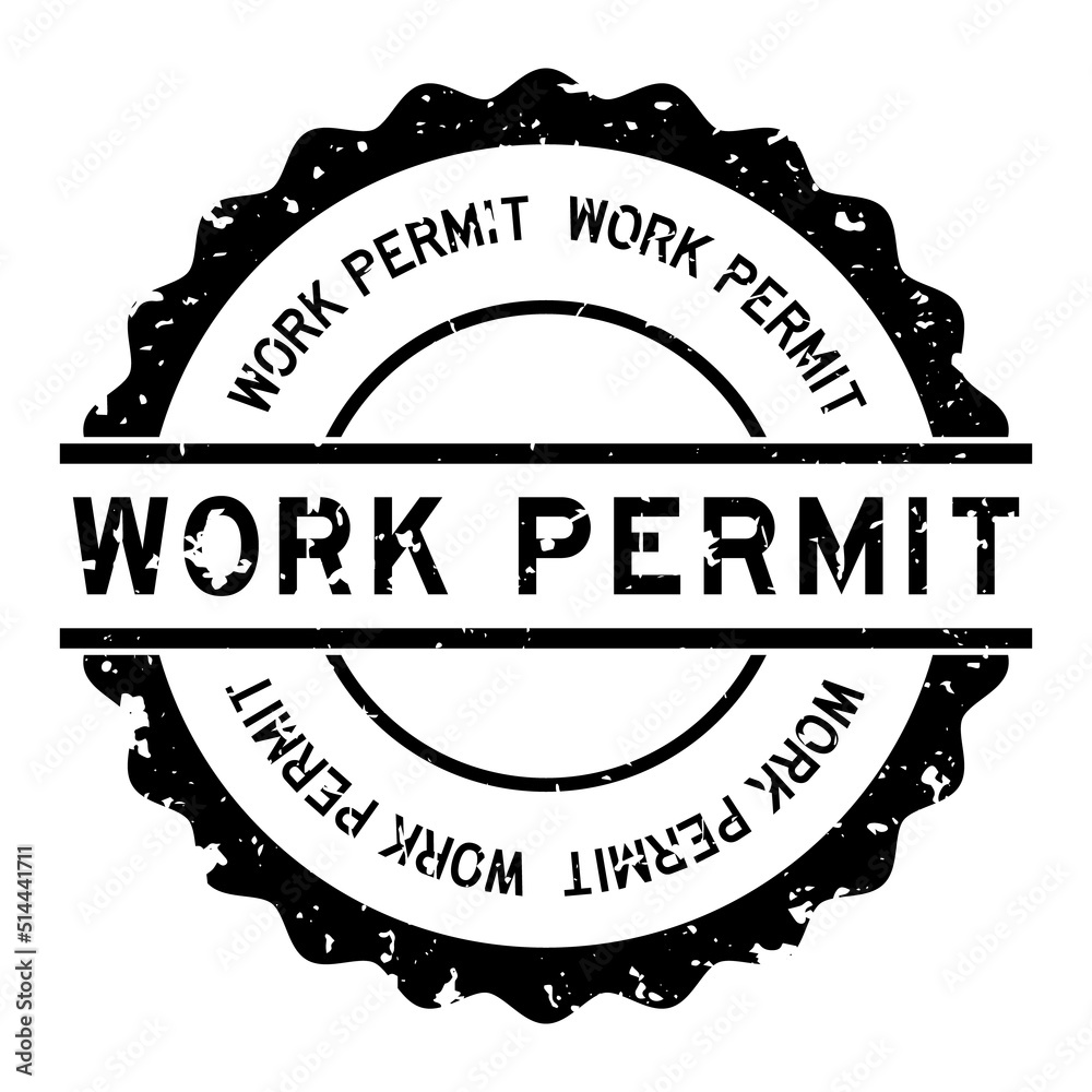 Grunge black work permit word round rubber seal stamp on white ...