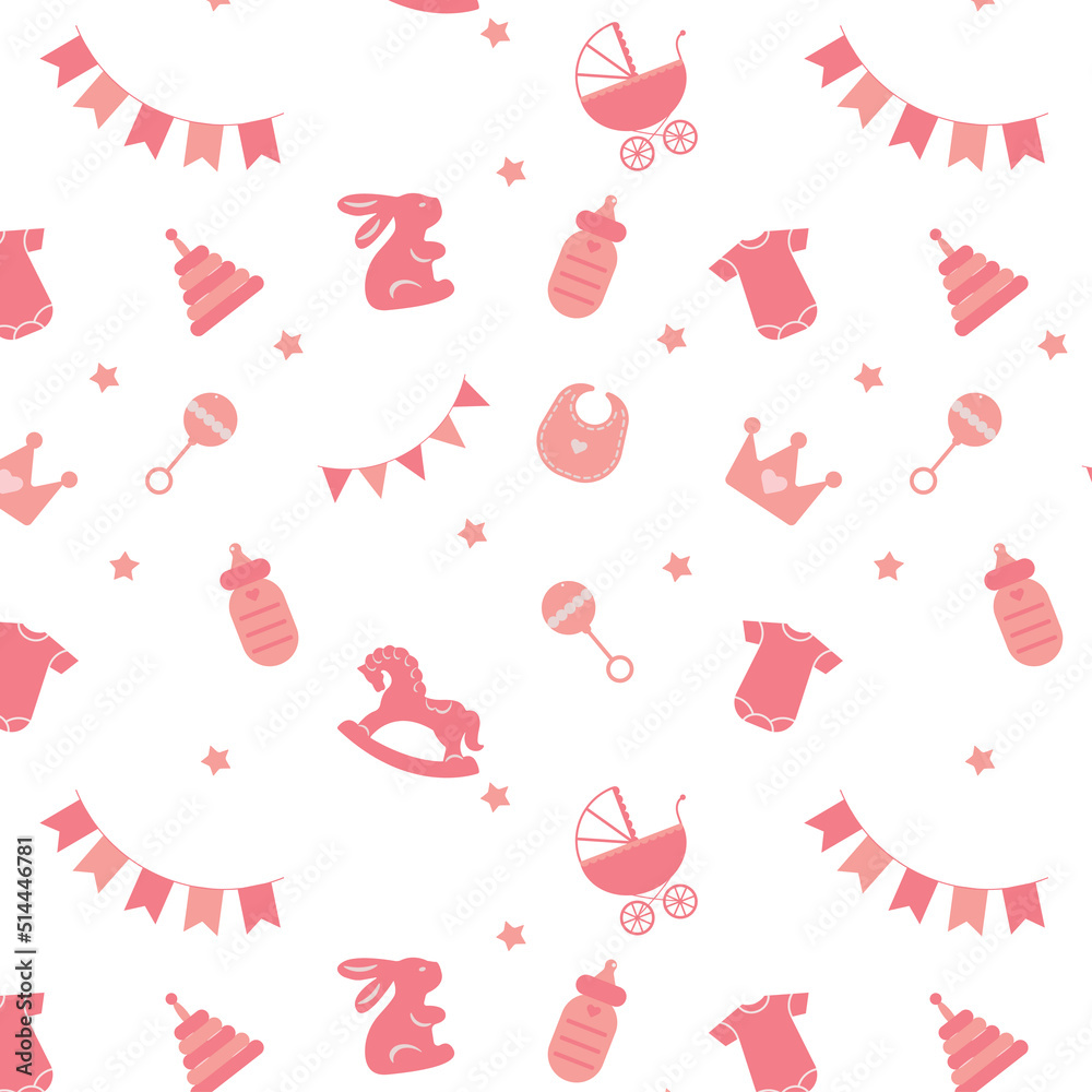 seamless cute pink pattern for baby girl - background for baby shower ...