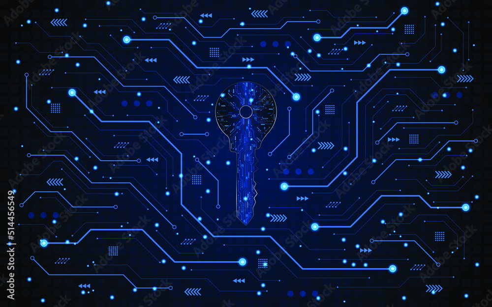 Abstract technology circuit board background with key icon Cyber data ...