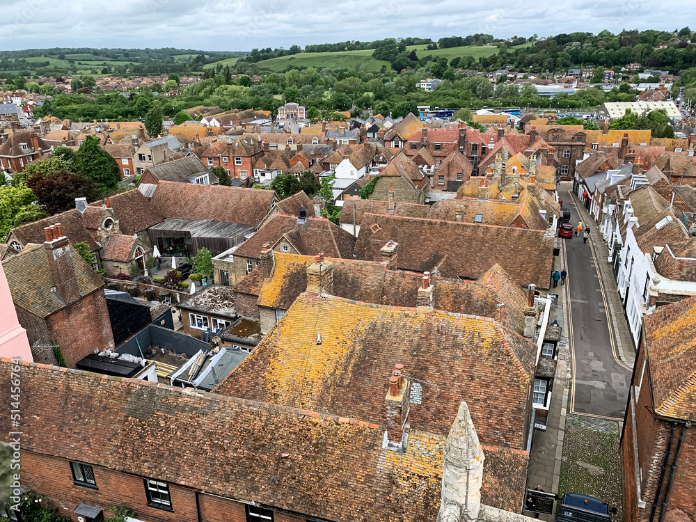 Rye, East Sussex, England, UK. Panoramic view of Rye medieval town ...