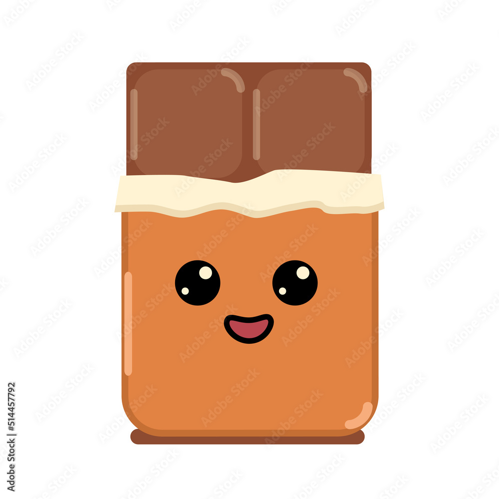 Kawaii chocolate bar cute and funny happy smiling comic character, flat ...