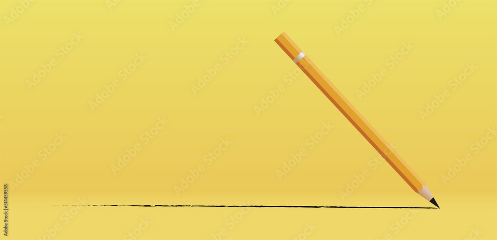 Yellow pencil drawing a line on yellow background with copy space ...