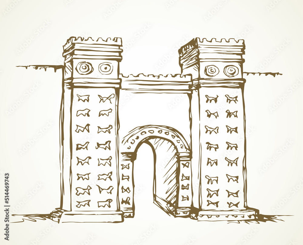 Babylonian Gate. Vector drawing scene Stock Vector | Adobe Stock