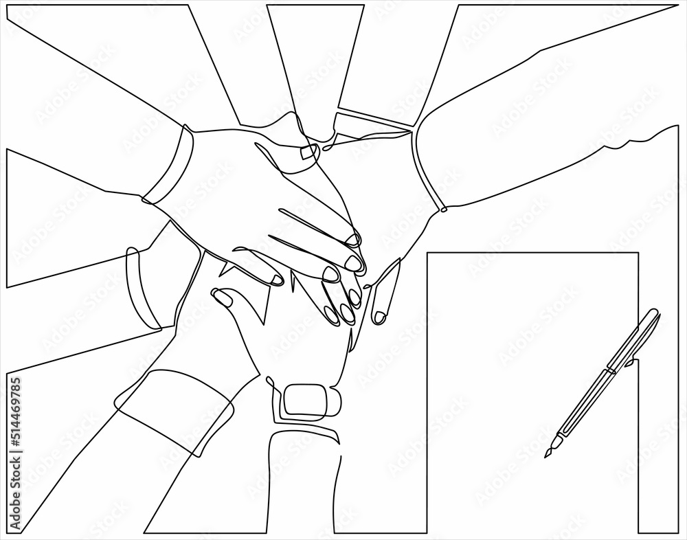 Continuous one line drawing of People showing unity with their hands ...