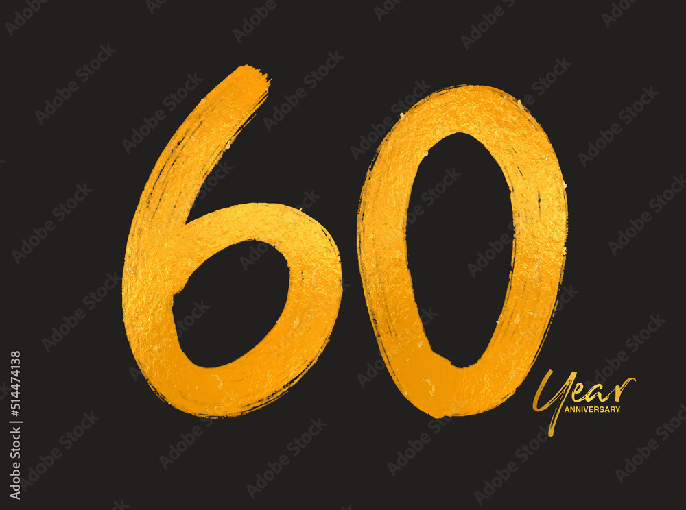 Gold 60 Years Anniversary Celebration Vector Template, 60 Years logo ...