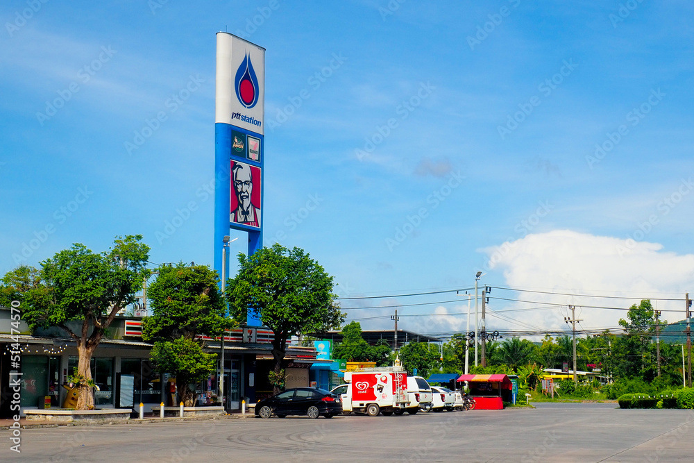 Signboard of PTT gas station in Thailand, May 25, 2022, Phatthalung ...