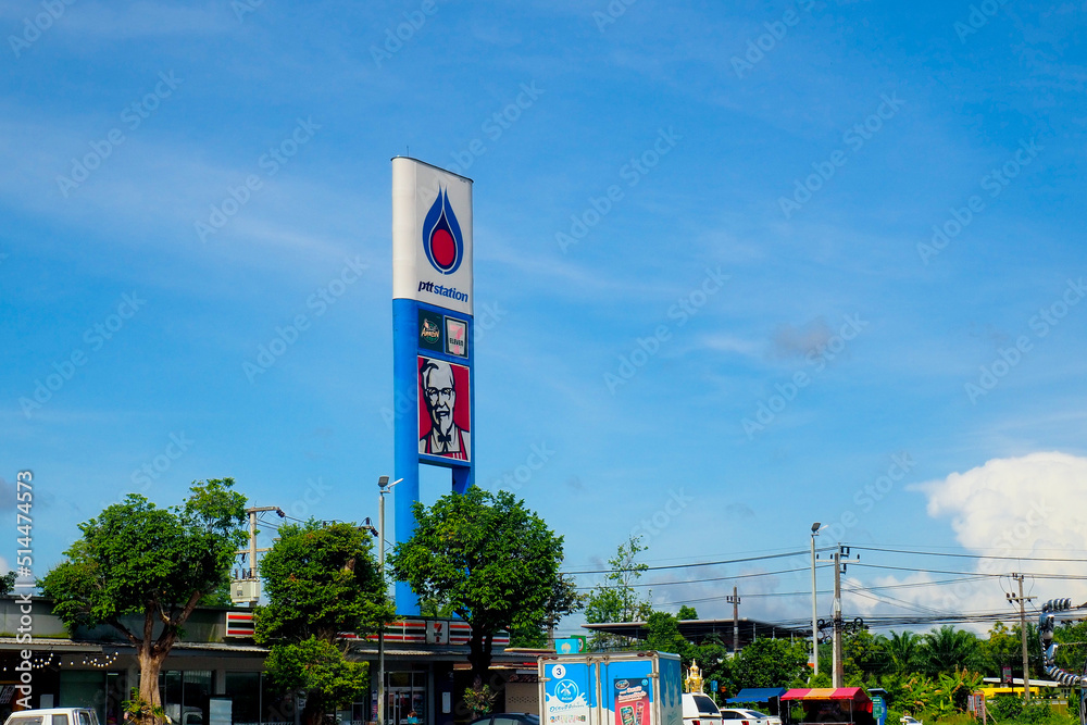 Signboard of PTT gas station in Thailand, May 25, 2022, Phatthalung ...