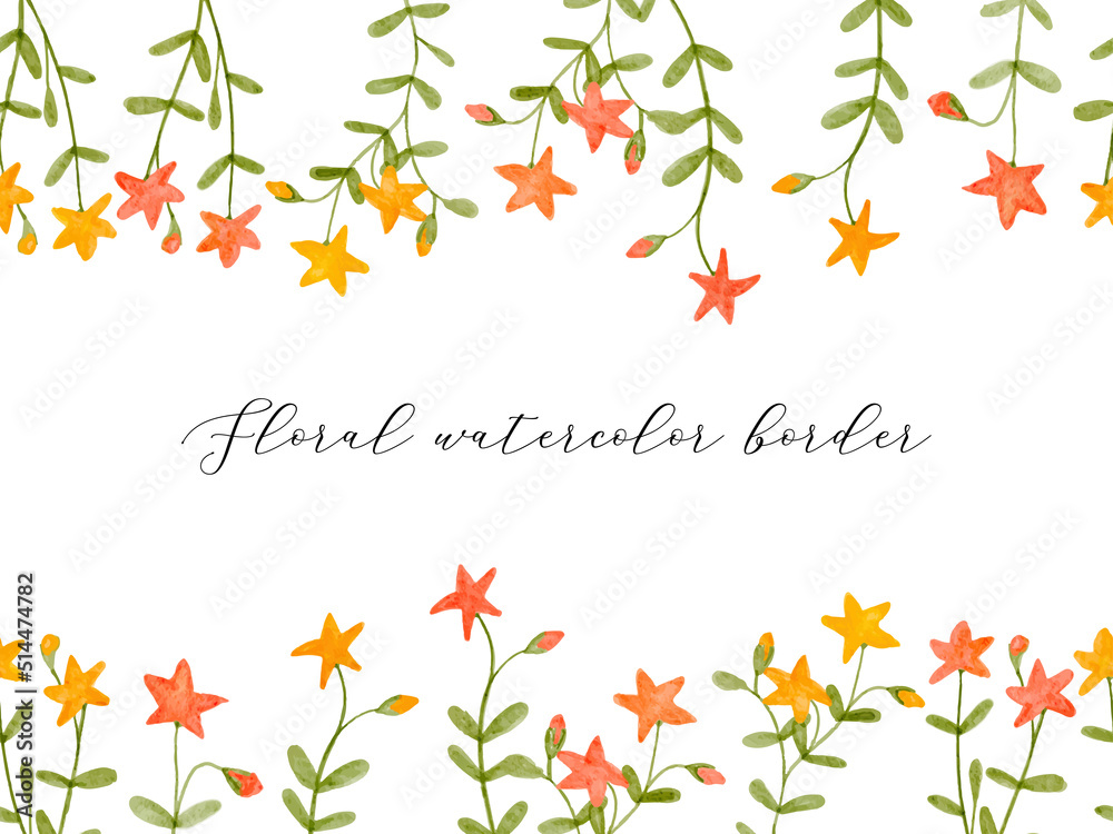Hand Drawn Floral Border Pattern. Green Branch Plant and Simple Wild ...