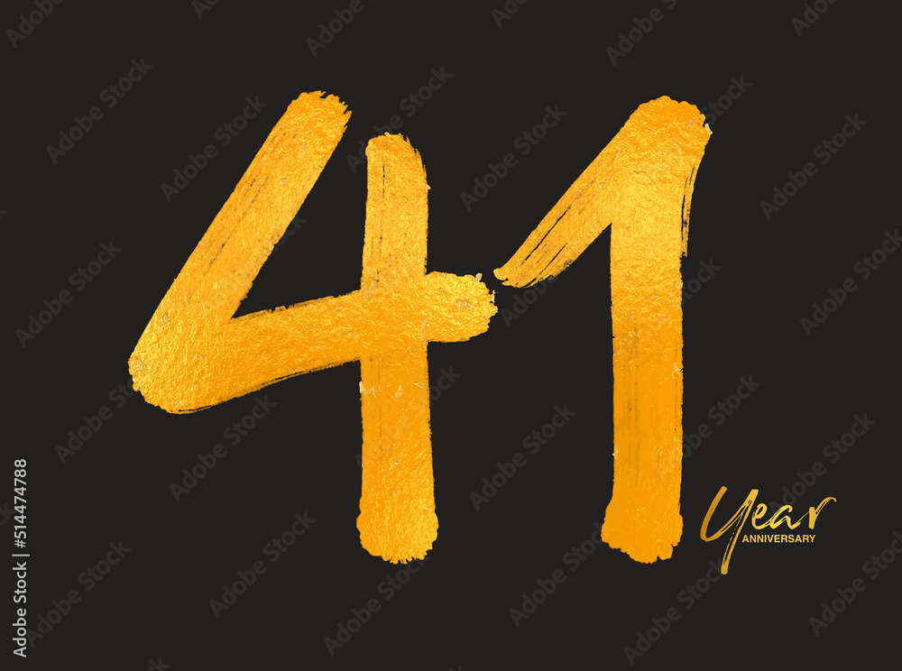 Gold 41 Years Anniversary Celebration Vector Template, 41 Years logo ...