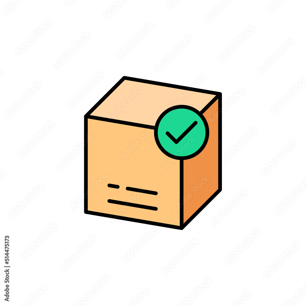 Delivered parcel box filled color icon. linear style sign for mobile ...