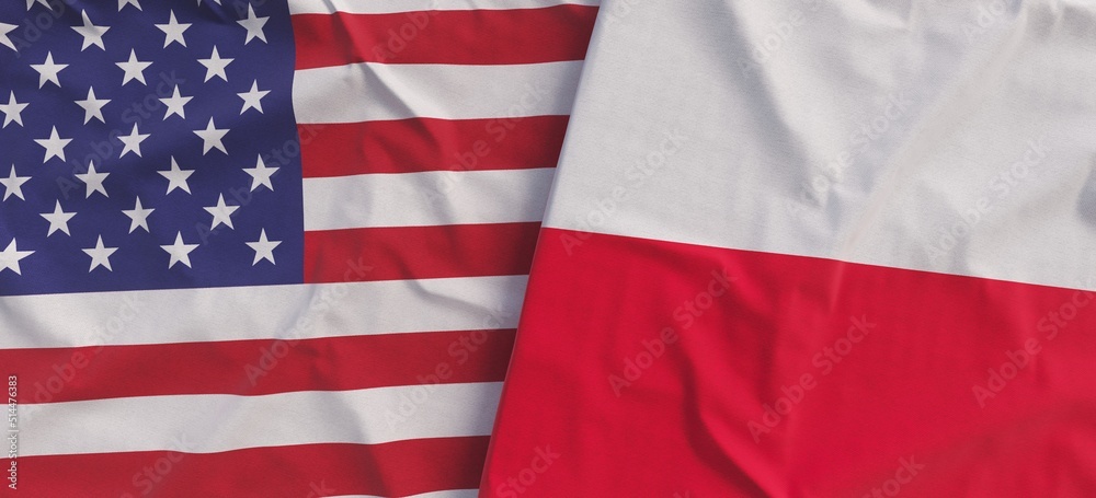 Flags of USA and Poland. Linen flag close-up. Flag made of cloth ...