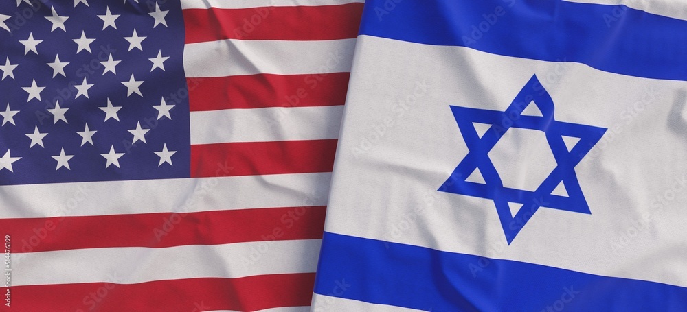 Flags of USA and Israel. Linen flag close-up. Flag made of cloth. The ...