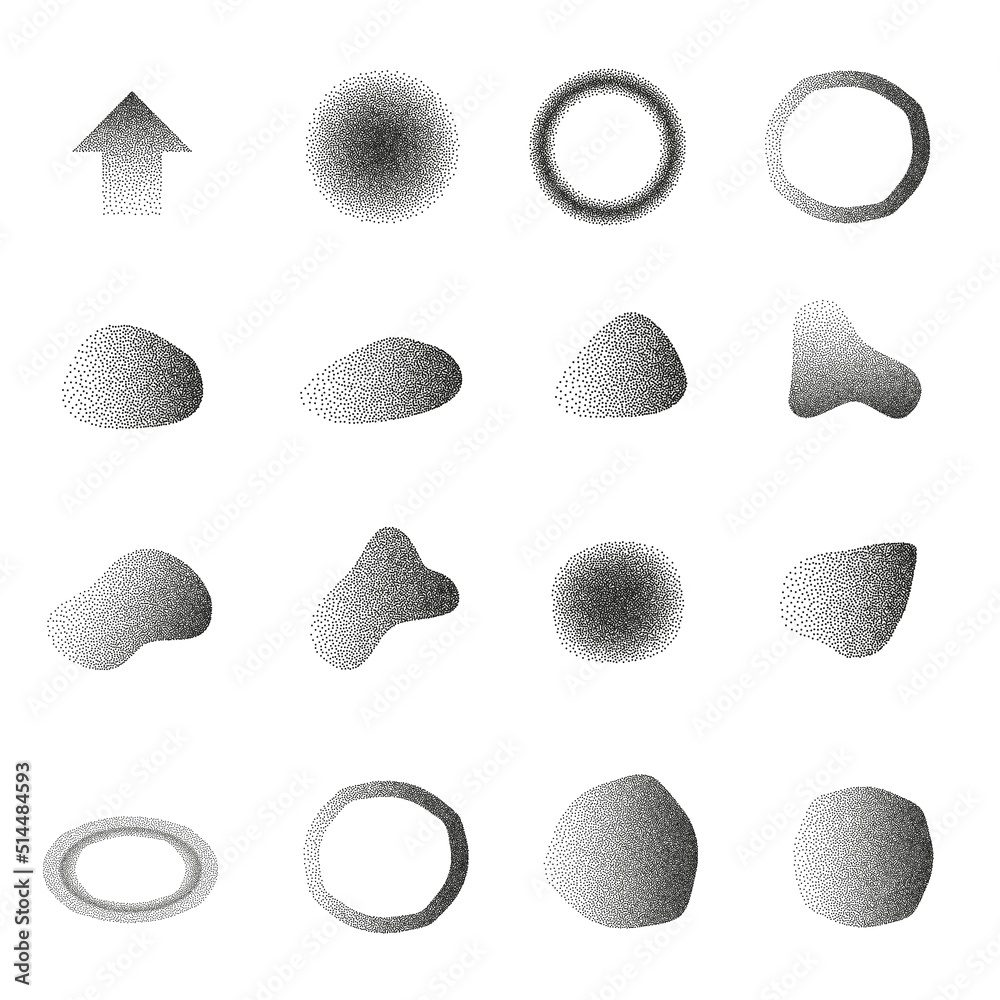 collection of abstract and geometric shapes with stipple gradient ...