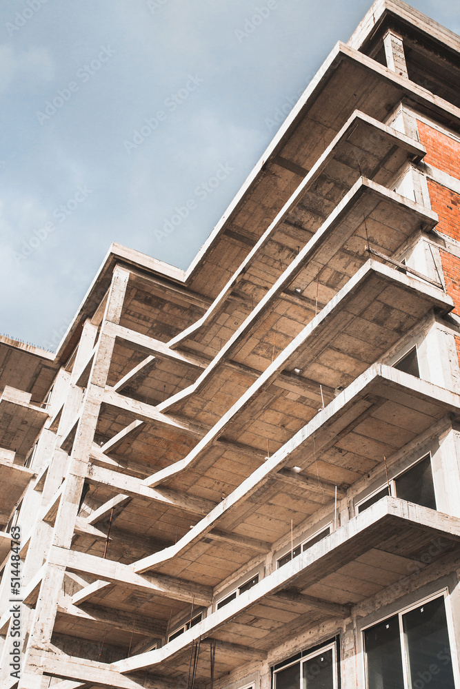Construction site of a multi-storey building without glazing - bottom ...