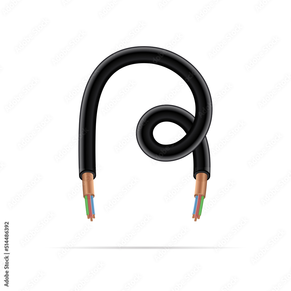 R letter electric cable design. Vector realistic font for logo, app ...