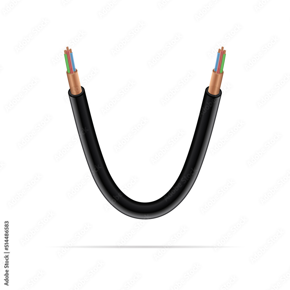 V letter electric cable design. Vector realistic font for logo, app ...